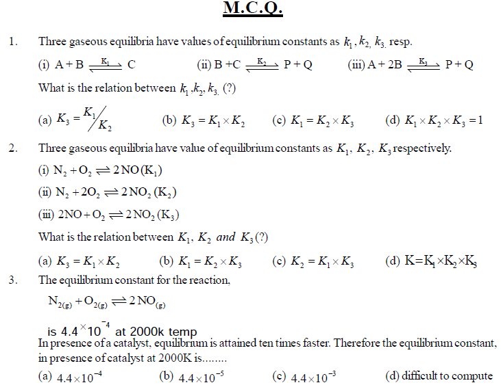 NEET UG Chemistry Equilibrium MCQs with Answers